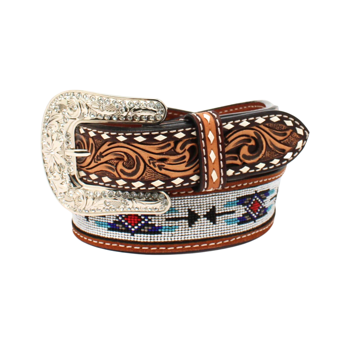 Ladies 2 Tones Belt White Buckstitch with Beads – FG Pro Shop Inc.